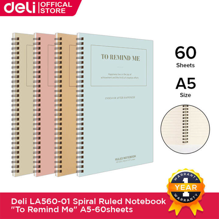 Deli A5 Spiral Notebook for School Supplies "To Remind Me" 60 Sheets ...