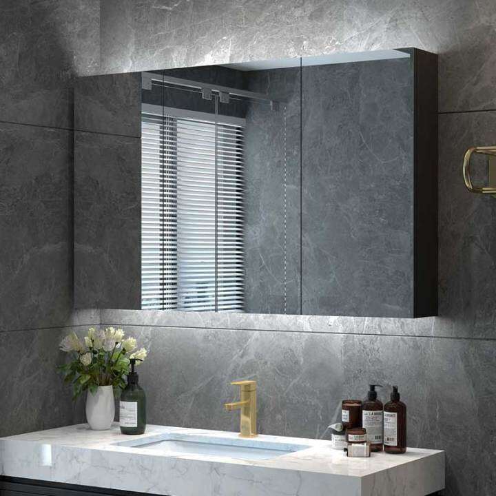 Smart mirror cabinet in bathroom wall-mounted defogging touch screen ...