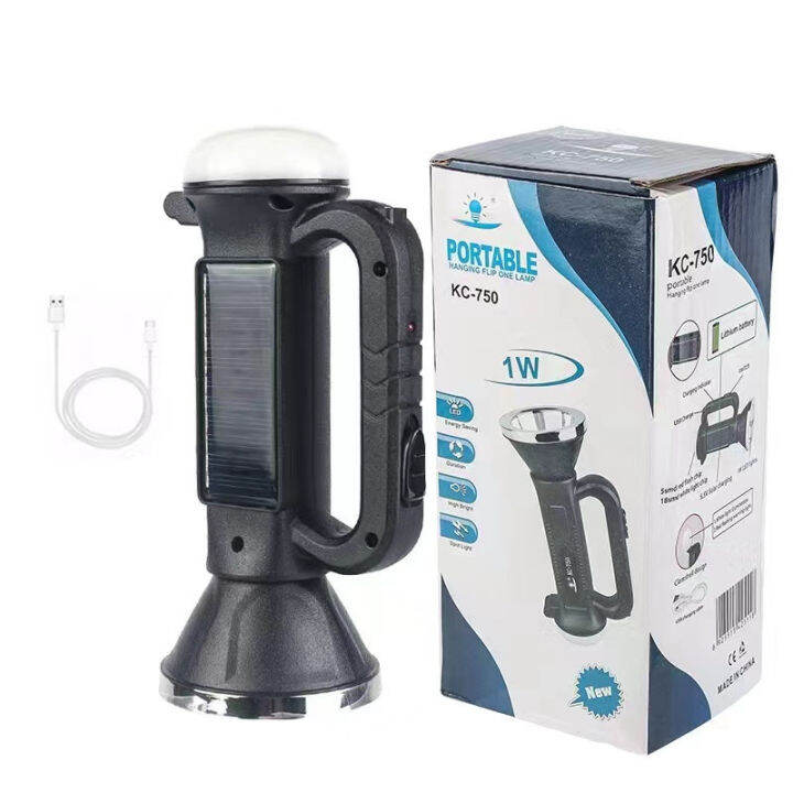 KC-750 Portable LED Solar/USB Rechargeable Spotlight Emergency Torch ...