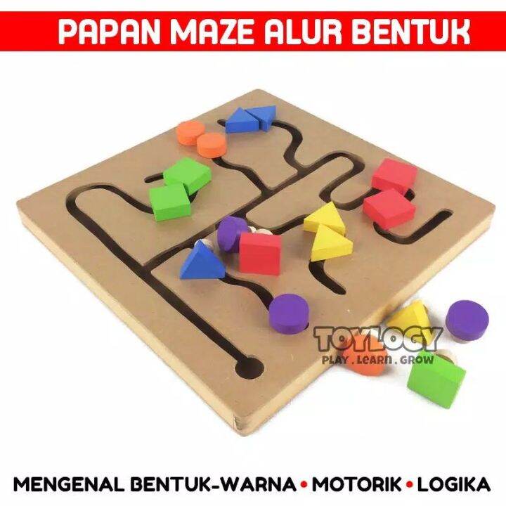 Mainan Edukasi Anak Papan Maze Alur Kayu Bentuk Geometri Warna Bead ...