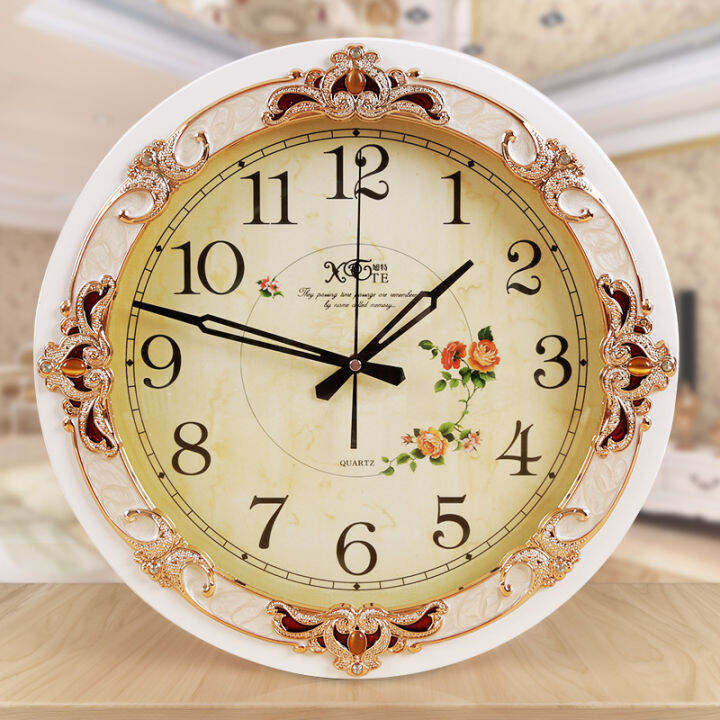 European Style Quartz Clock Living Room Wall Clock Home Retro Mute ...