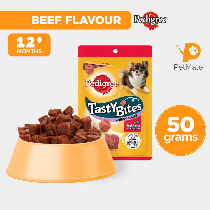 Pedigree Tasty Bites Adult Dog Treats Chewy Cubes Beef 50g Collection ...