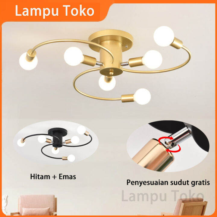 Lampu Plafon 3/6 Led E27 Industrial Bahan Besi Untuk Plafon Ruang Tamu ...