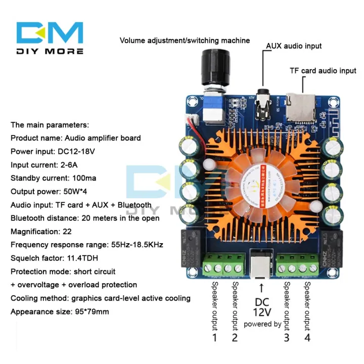 Diymore บอร์ดแอมป์ขยายเสียงบลูทูธ100% สำหรับรถยนต์,รองรับการ์ด TF AUX อินพุตบลูทูธของแท้ XH-A393 ...
