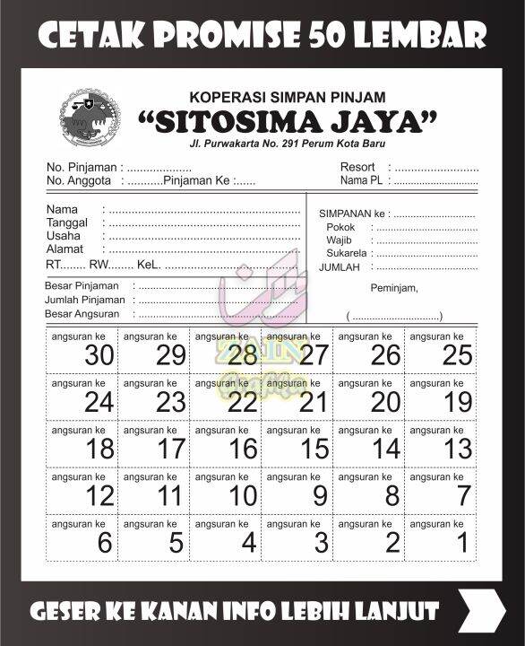 Cetak Promise 100 lembar buku angsuran koperasi Zain Printing | Lazada ...