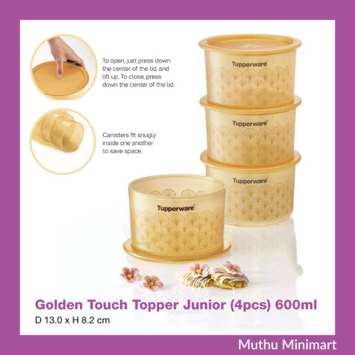 Original Tupperware | Golden Touch Topper Junior Food Storage Container 600ml 1.25L 4.3L | Bekas ...