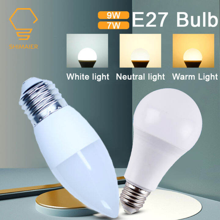 LED E27 Bulb Plastic 9W 7W Pointed Round Head Energy Saving Light Bulbs ...