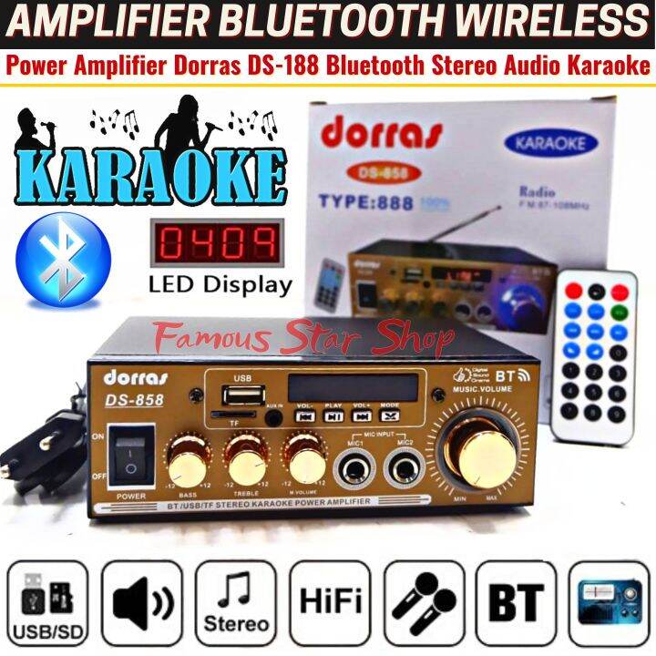 Amplifier Mini Bluetooth Dorras DS-858 Bass Trable Streo Karaoke Audio Power Amplifier 2 input ...