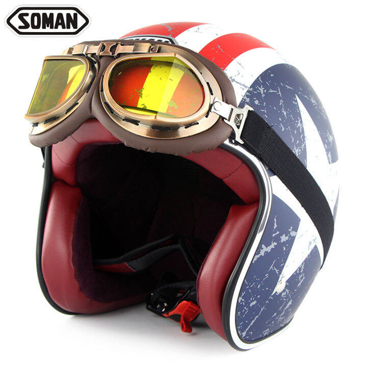 Helm Sepeda Motor Wajah Terbuka Bergaya Antik, Helm Retro Sekolah Kuno ...