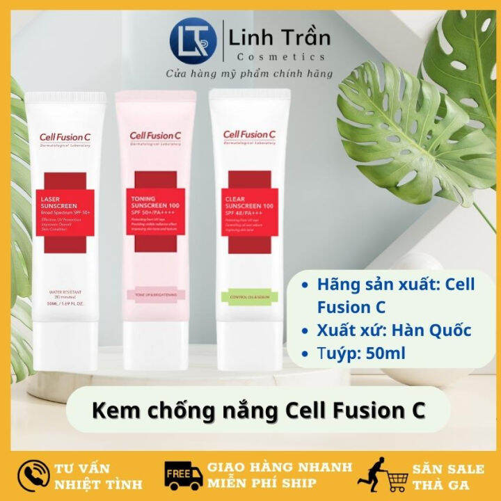 Kem chống nắng Cell Fusion C, 3 màu đỏ xanh và hồng nâng tone kiềm dầu ...