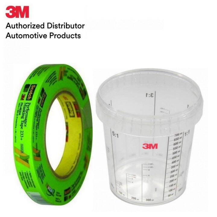 3M 233+ 18mm, 24mm, 48mm x55m เทปปิดพ่นสี งานรถยนต์ พร้อม ถ้วยผสมสี ...