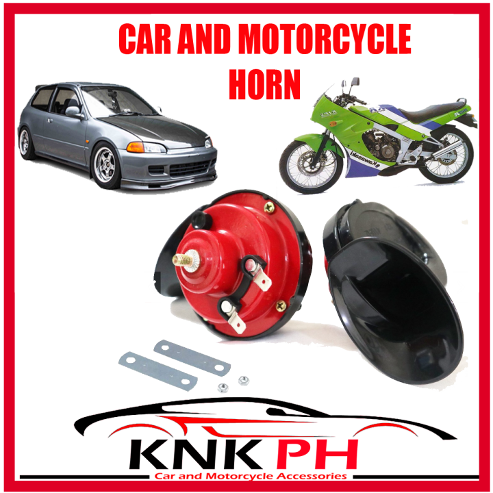 JN-002 CAR HORN UNIVERSAL (RED & BLACK) 12V Hi/Lo 118db Snail Horn ...