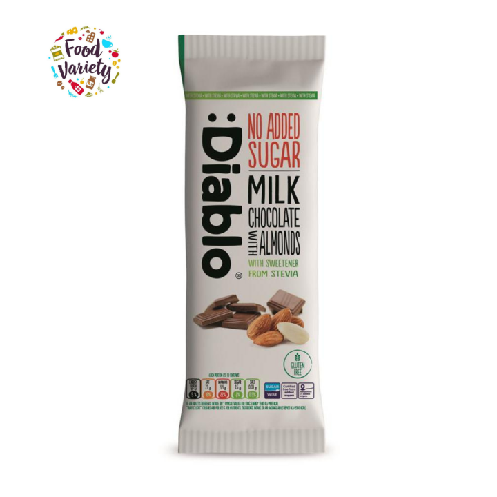 Diablo No Added Sugar Milk Chocolate with Almonds 75g เดียโบล มิลค์ ...