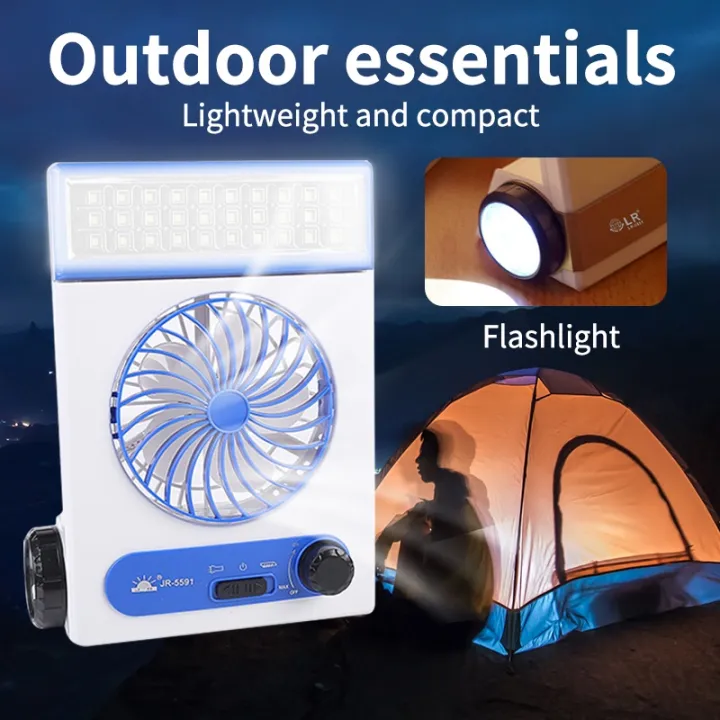Solar Emergency Fan Electric Fan 3 in 1 LED Rechargeable Fan Flashlight ...