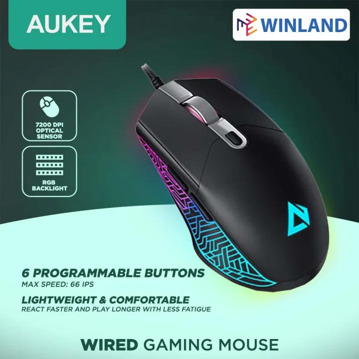 AUKEY Original GM-F3 RGB Wired Gaming Mouse with 7200 DPI Optical ...