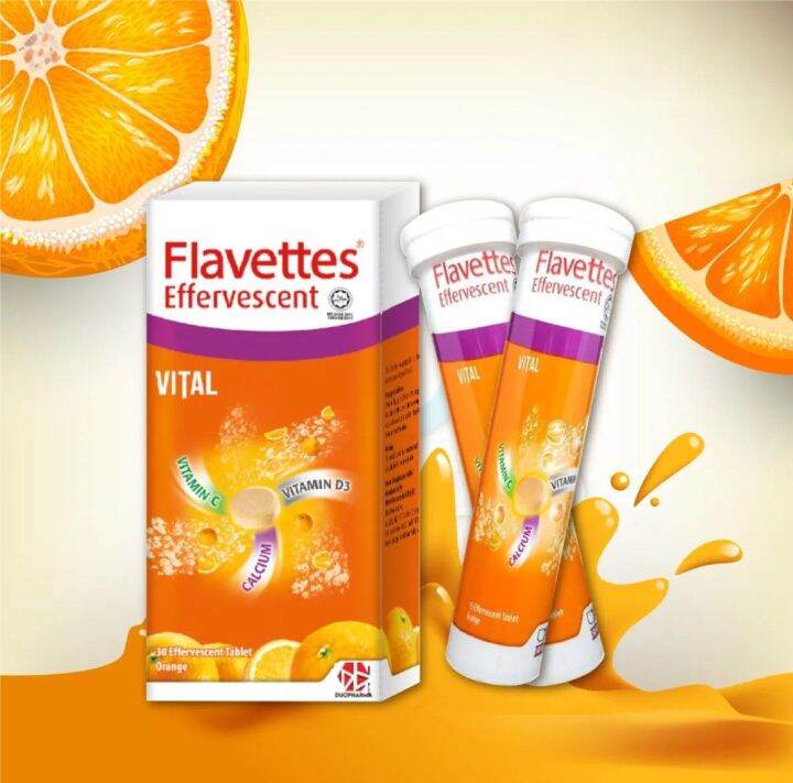 Flavettes Effervescent Vital 30s Vit C 1000mg + Calcium + Vitamin D3 ...