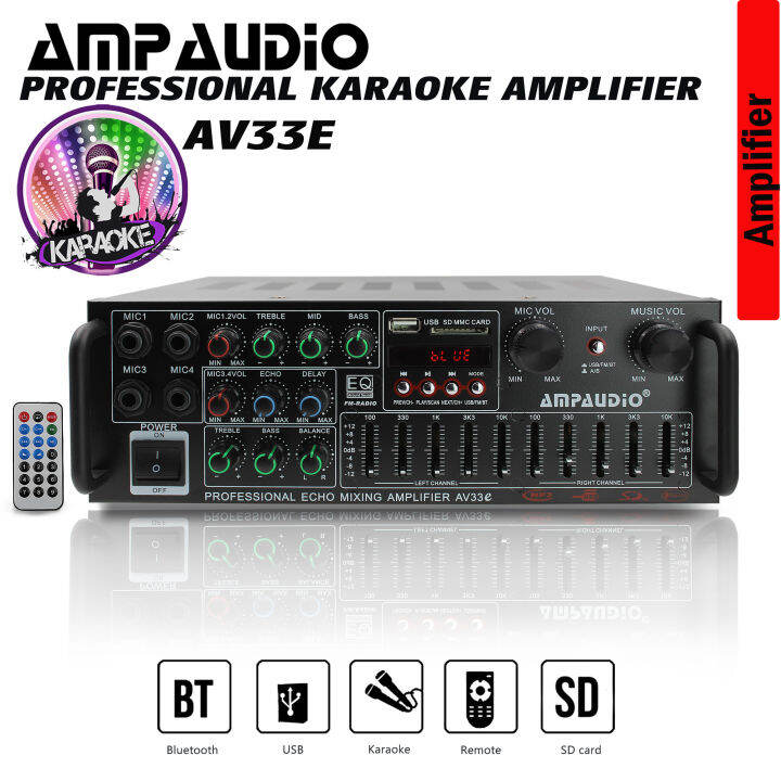 Professional Karaoke Amplifier Ampaudio AV33E Bluetooth Stereo Wireless ...