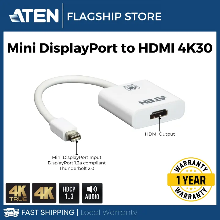 ATEN 4K Mini DisplayPort to HDMI Converter Adapter Active type 4K/1080p ...