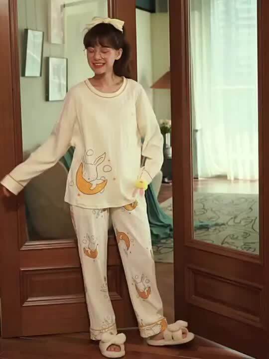 Yasuk 2022ฤดูใบไม้ผลิแฟชั่นผู้หญิงสบายๆน่ารักผ้าฝ้ายนุ่มชุดนอน Homewear ...