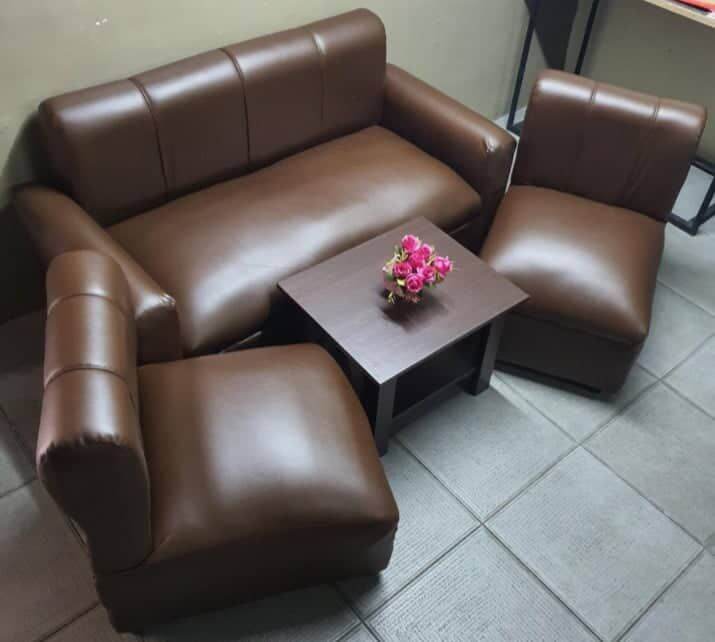 sala set brown leather with center table sofa uratex foam cod ...