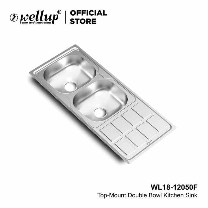 Wellup Bak Cuci Piring Kitchen Sink Wastafel Dapur BCP 120 cm x 50 cm x 18 cm Double Bowl Dua ...