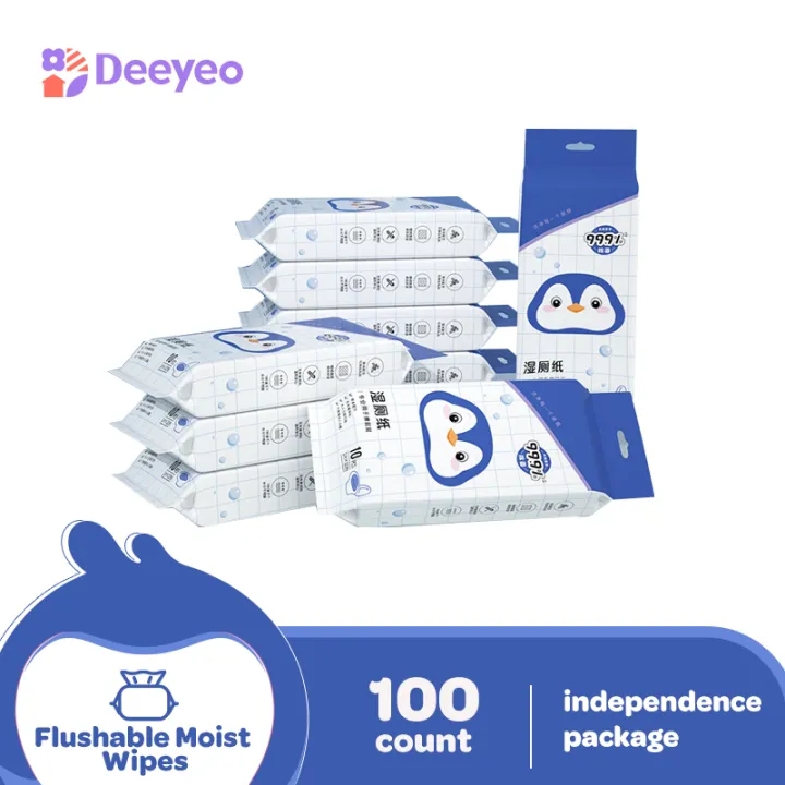 Deeyeo Flushable Wet Wipes Upgrade From Baby Wipes Fragrance Free Wet Wipes 100 Count | Lazada PH
