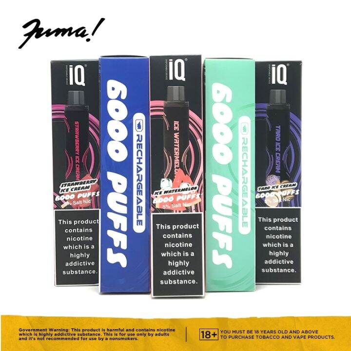 IQ Black Disposable Vape 6000 puffs Rechargeable Flavored Vape | Lazada PH