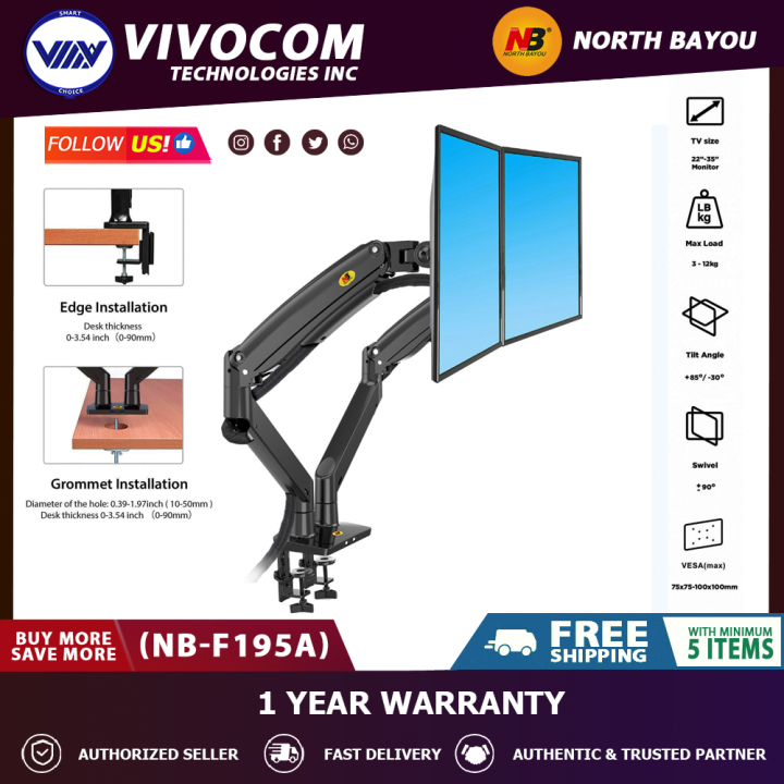 NB North Bayou NB F195A 22 TO 32 INCH GAS STRUT DUAL MONITOR DESK STAND ...