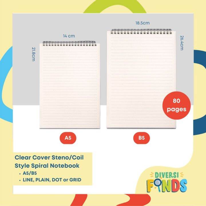 Clear Cover Steno Spiral Notebook / - Size A5 and B5 80 SHEETS ...