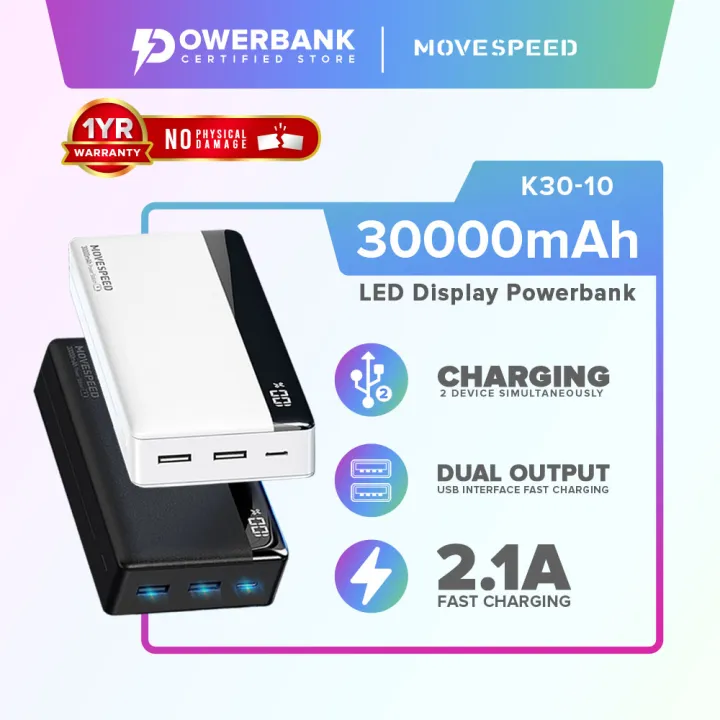 Move Speed K30-10 30000mAh Powerbank Intelligent Digital Display Dual USB Output Universal ...