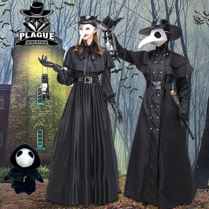 Halloween 6pcs/set Plague Doctor Costume Halloween Medieval Hooded Robe ...