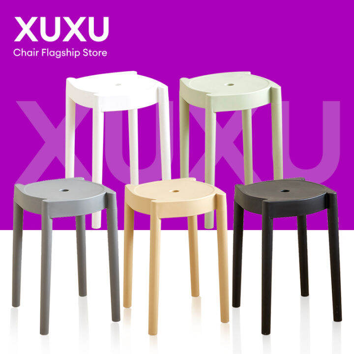 5color Thickened Plastic Stool Chair Nordic Style Stackable Dining ...