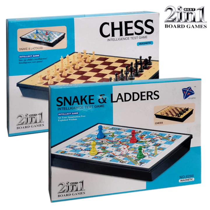 2in1 Folding Magnetic Travel Snakes and Ladder Set Chess - 6.7 Board ...