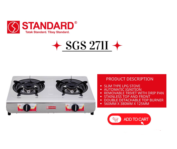 Standard Gas Stove Double Burner LPG Stove Stainless Steel (Slim Type ...