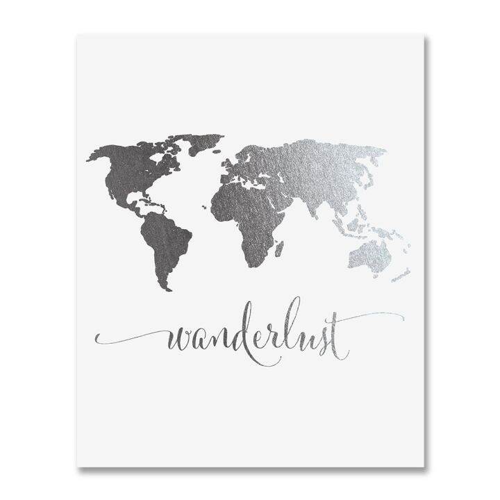 Wanderlust World Map Silver Fart Print Travel World Traveler Poster ...