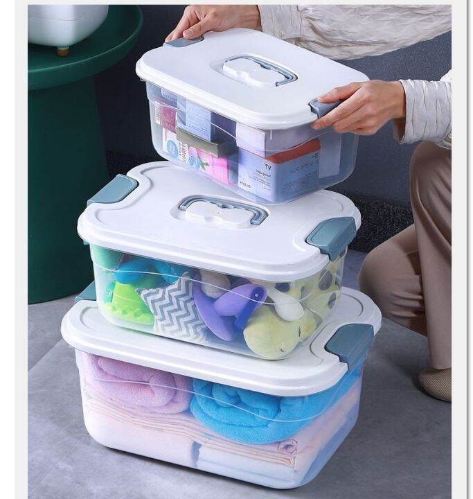 Clear Organizer Bins Latching Buckles Stackable Plastic Storage Box ...