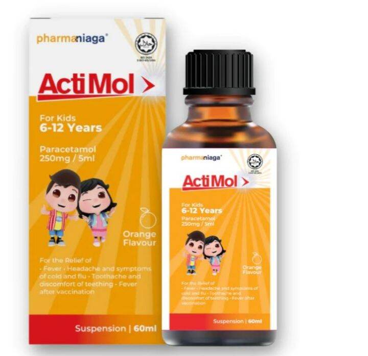 Pharmaniaga Actimol Paracetamol Suspension 250mg/5ml (60ml) * Fever ...