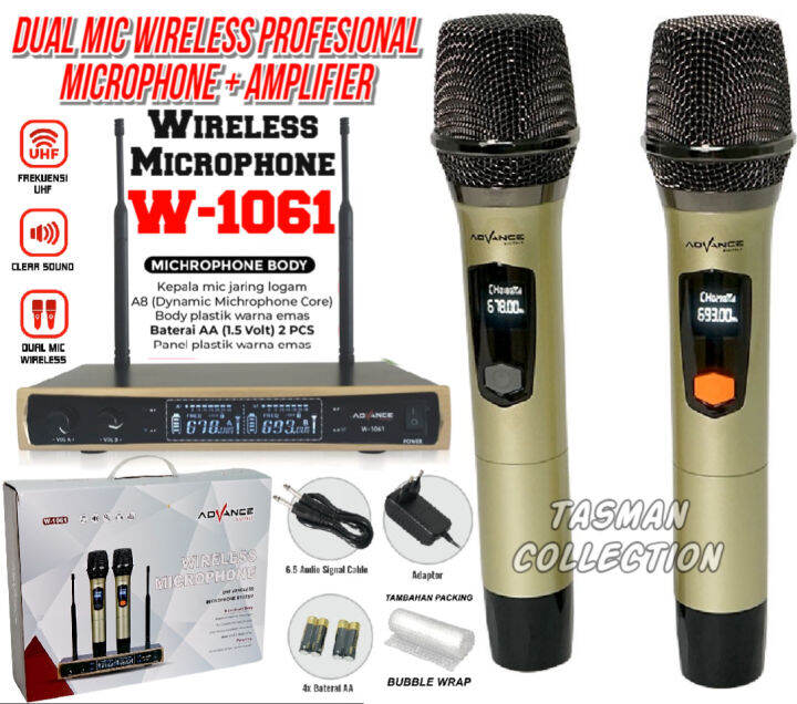 MIC ADVANCE W1061 Dual Mic Wireless Profesional Microphone + amplifier ...