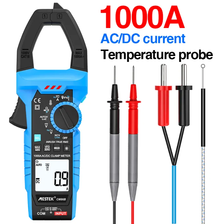 Digital Clamp Meter 1000A DC/AC Current Auto Range True RMS High ...