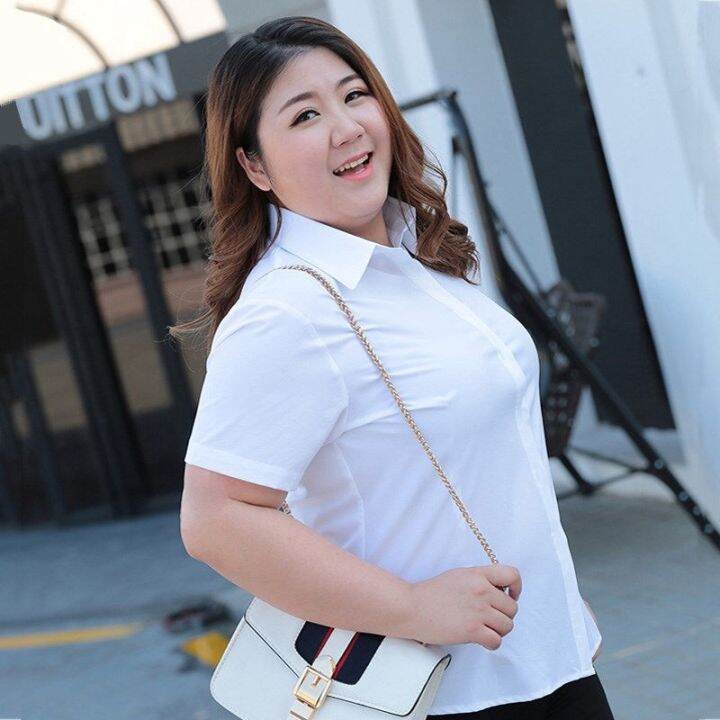 HAQI卍 【45-130kg/M-8XL】 Women's Plus Size Short Sleeve White Shirt ...