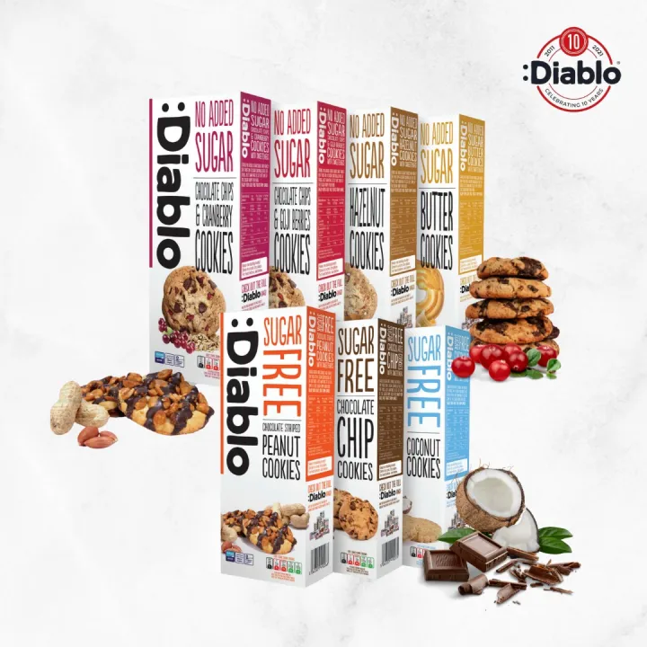 Diablo Sugar Free Cookies (135g) - Hazelnut / Chocolate Cranberry ...