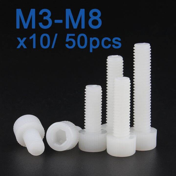 10/ 50pcs Plastic Nylon Socket Cap Screws White Hex Head Allen Bolts ...