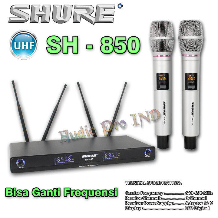 Mic Wireless SH 850 Shure + Koper + Bisa Ganti Frequensi / Microphone Wireless UHF SHURE SH ...