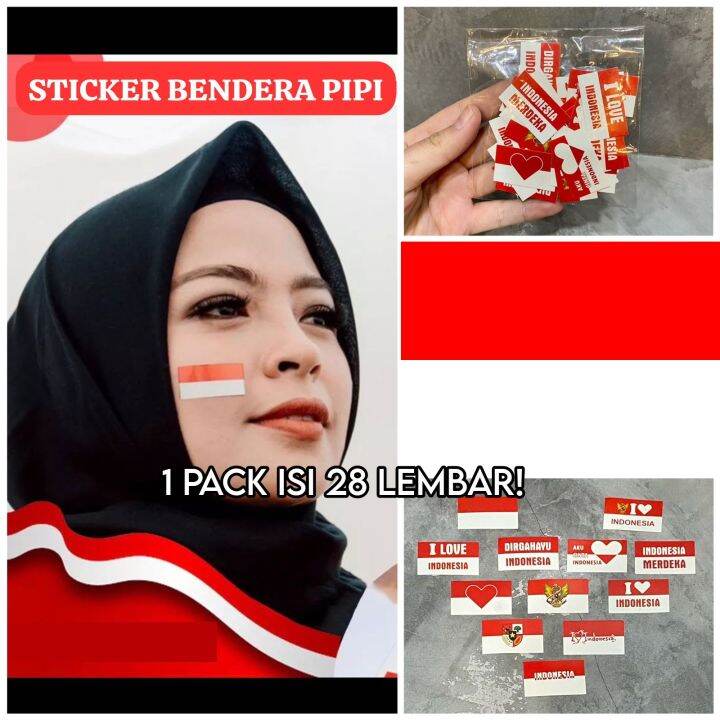 Sticker Pipi HUT RI Bendera Merah Putih ISI 28 PCS / Sticker Bendera ...