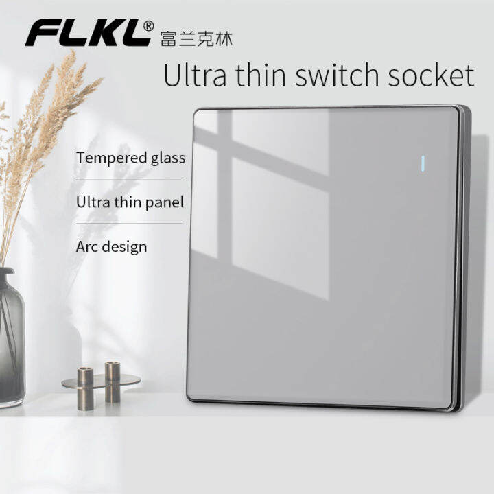 FLKL Ultra Frameless Wall Glass Panel Switch 13 Amp Modern Lighting ...
