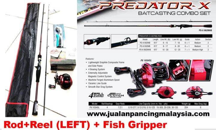 Seahawk PREDATOR-X Rod + Reel,LEFT + Fish Gripper Combo Set | Lazada