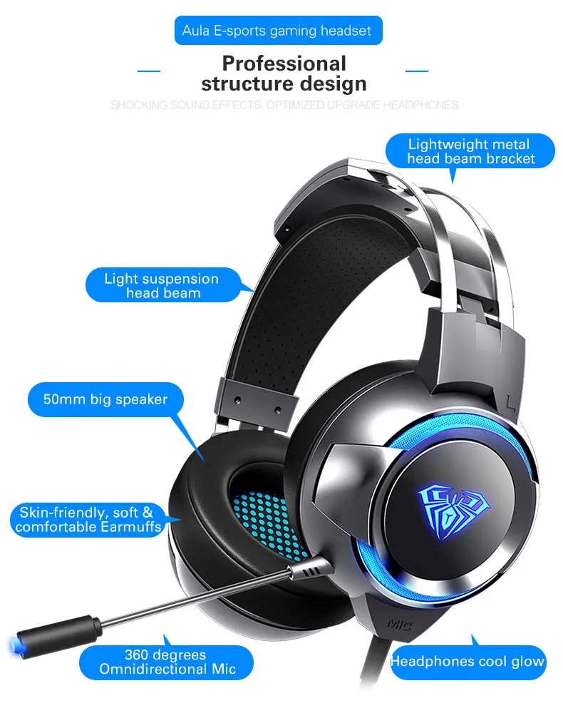Aula G91 Gaming Headphones Computer Gamer Deep Bass For Laptop，360 ...