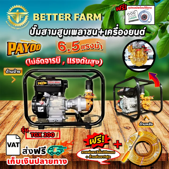 ปั๊มสามสูบเพลาชน+เครื่องยนต์ 6.5HP ยี่ห้อPAYOO รุ่นTGX200 | Lazada.co.th