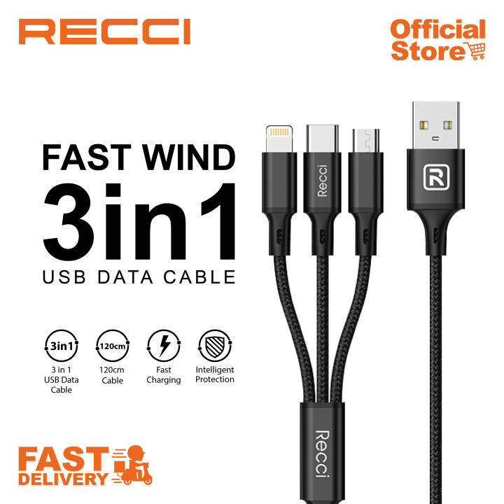 Recci - Fast Wind Series - 3 in 1 Cable - Black / RCS-D120 | Lazada PH