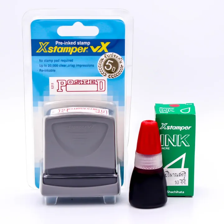 Xstamper ตรายางหมึกในตัว POSTED + หมึกเติมตรายาง หมึกในตัว 10 มล.แพ๊คคู่ (สีแดง) หมึกกันน้ำ สี ...